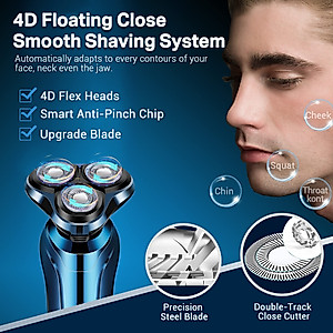 Electric Razor for Men,Electric Shavers for Men Wet Dry,Waterproof Wet Dry Men's Electric Razor for Face Shaving,Cordless Grooming Kit Man Electric Facial Rotary Shaver USB Rechargeable