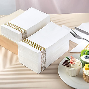 250 Pcs Paper Napkins Disposable, 3-Ply Guest Paper Hand Towels for Bathroom, Soft and Absorbent Christmas Dinner Napkins Thansgiving Party White and Gold Napkins for Kitchen, Weddings or Events