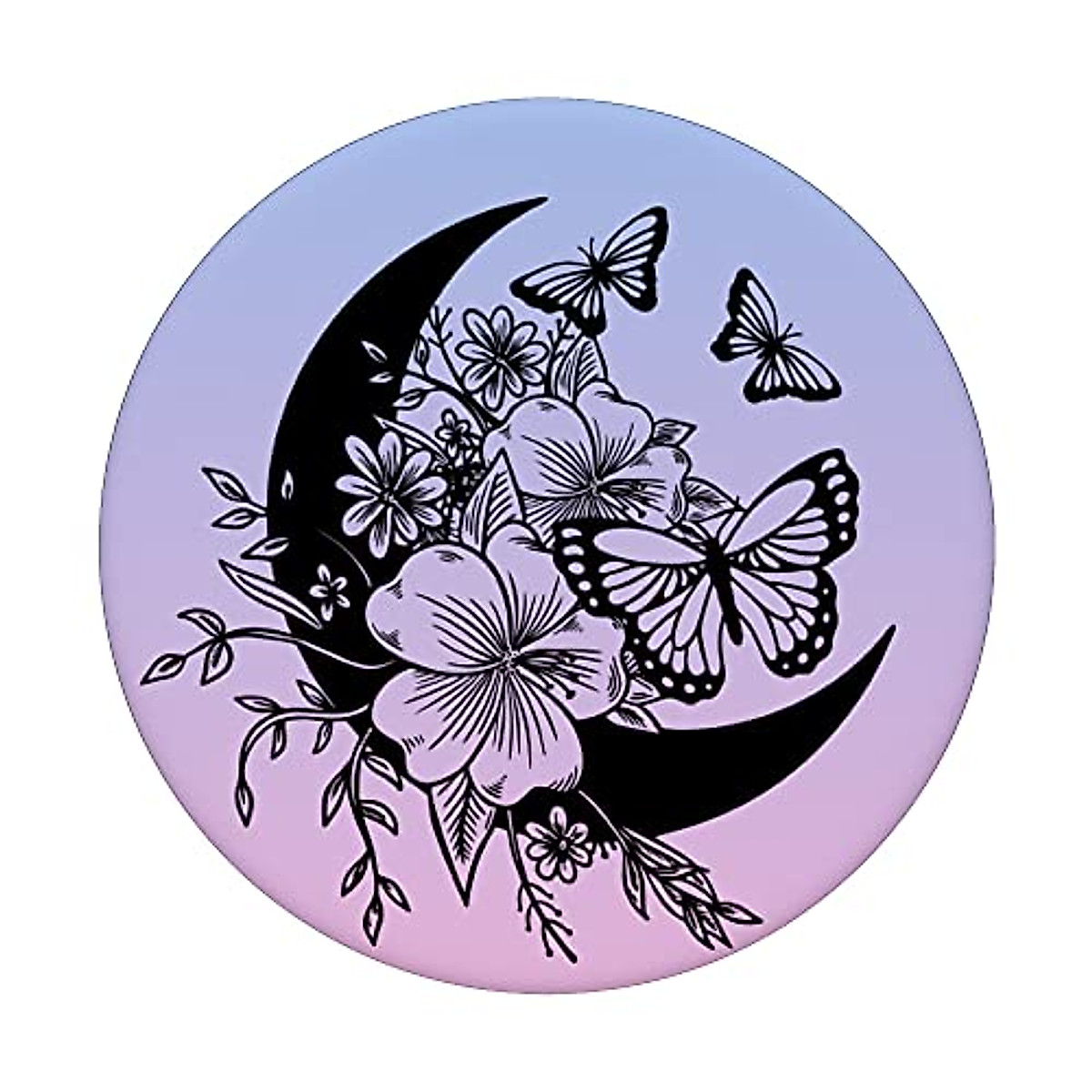 Violet Lavender Ombre Black Butterfly Crescent Moon Flower PopSockets Swappable PopGrip