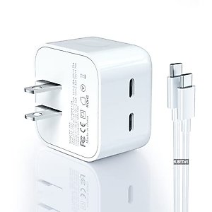 35W Dual USB-C Port Compact Power Adapter(for iPhone Charger Block &iPhone 14 Charger Adapter/13/12/11 Pro Max Plus Mini/AirPods Wall Charger Type C Fast Charging Block)Include a C to C Cable for iPad
