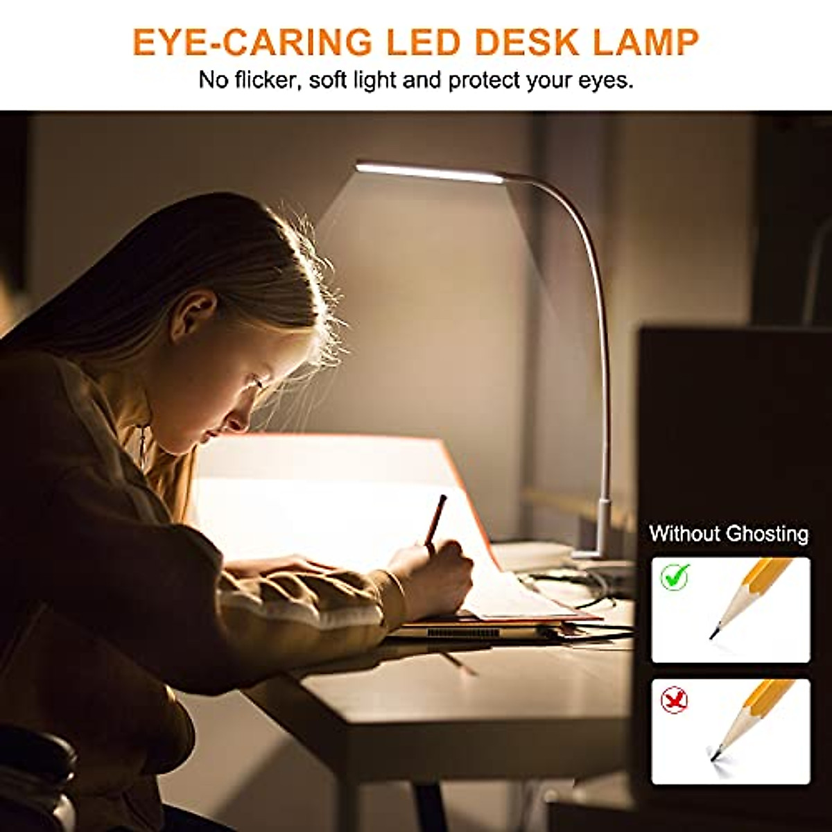 LED Desk Lamp, YOTUTUN Swing Arm Table Lamp with Clamp, Flexible Gooseneck Task Lamp, Eye-Caring Architect Desk Light, 3 Modes 10 Brightness Levels, Memory Function Desk Lamps for Home Office, 10W