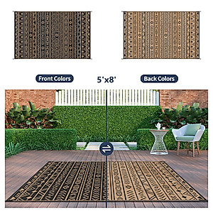 MCOW Outdoor Rug Waterproof 5'x8' for Patio Clearance, Reversible Camping Mat, Outside Plastic Straw Area Rugs for Rv, Camper, Porch, Balcony, Backyard, Picnic, Deck, Blue&White