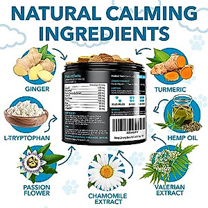 Hemp Calming Chews for Dogs with Anxiety and Stress - Dog Calming Treats - Dog Anxiety Relief - Storms, Barking, Separation - Valerian - Hemp Oil - Calming Treats for Dogs - Made in USA