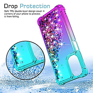 YZOK for Moto G 5G 2022 Case,Moto G 5G 2022 Case with HD Screen Protector,Gradient Quicksand Glitter Liquid Floating Waterfall Durable Girls Cute Phone Case for Motorola G 5G 2022 (Teal/Purple)
