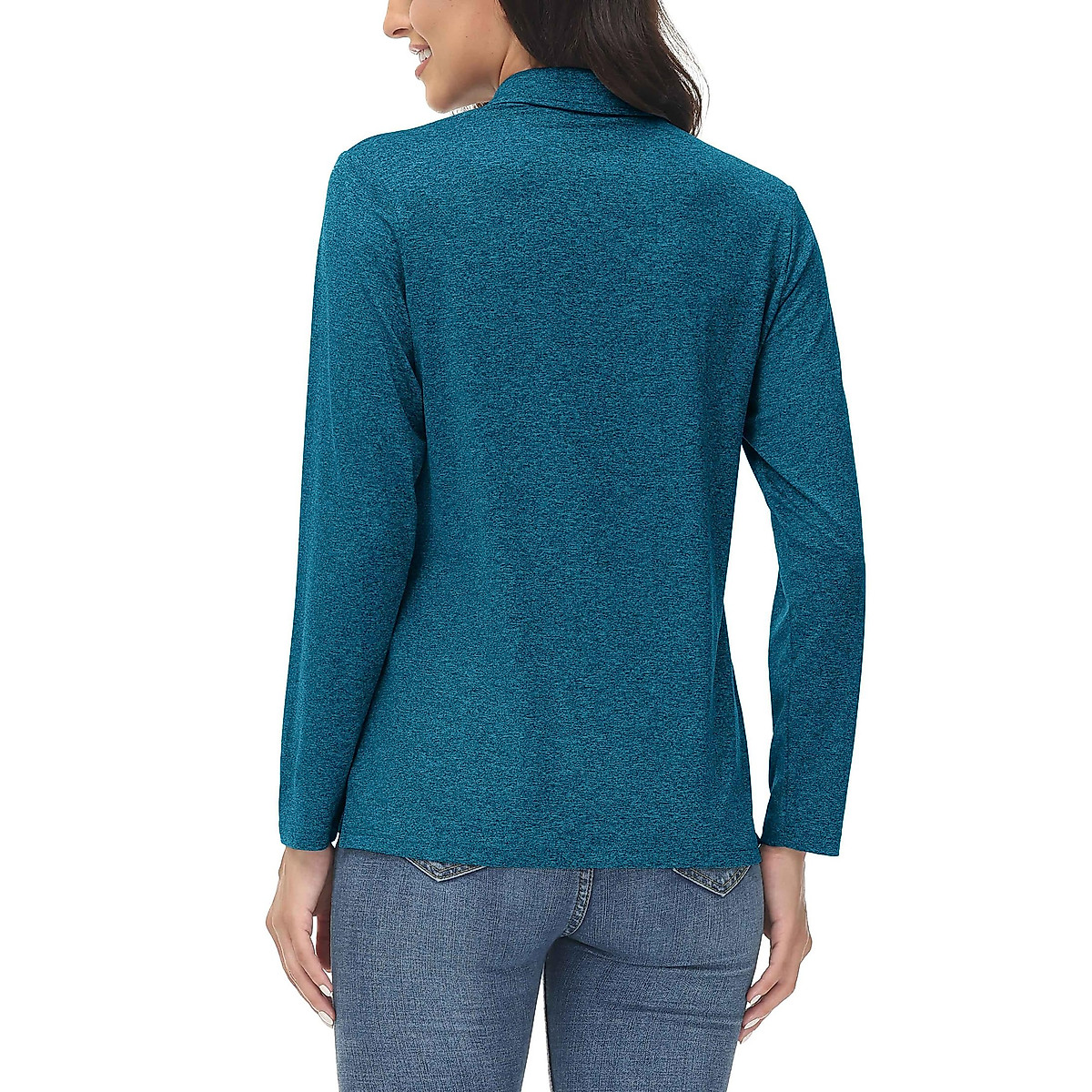 MAGCOMSEN Women Polo Shirts for Work Athleisure Cool Activewear Dry Fit Full Sleeve Tshirts SPF 50 Tops, P Blue, L