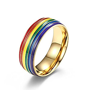 Unisex Rainbow Lines Ring Classic Stainless Steel Pride LGBTQ Wedding Band Women Men's Finger Jewerly US Size 7-12