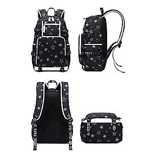 JiaYou Boys Junior Middle School Backpack Men USB High Middle School Laptop Bag Stars Pattern Casual Daypack(Color E,22 Liters)