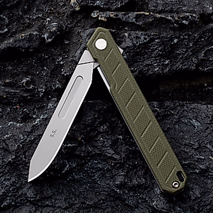 OLITANS G046 Mecha Mini Slim Folding Scalpel with 5pcs #24 and 5pcs #60 G14 Handle with Liner Lock, Utility EDC Pocket Knife with Back Clip（Green）