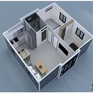Tiny Expandable Prefab Container House 19x20ft, Mobile Portable Prefab House with Facility of Bedroom, Bathroom/Toilet, Kitchen, Suitable for Home, Workshop, Hotel, Office, Villa, Warehouse