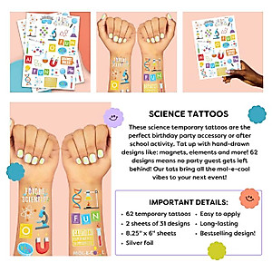 xo, Fetti Science Party Temporary Tattoos - 62 Silver Foil Styles | Future Mad Scientist Birthday Party Supplies, Educational Science Favors, Scientific Arts and Crafts