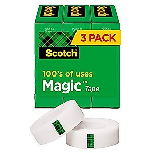 Scotch Magic Tape, 3 Rolls, Numerous Applications, Invisible, Engineered for Repairing, 3/4 x 1000 Inches, Boxed (810K3)