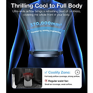TORRAS 2024 COOLiFY ZONE Wearable Waist Fan with Max 15H Working Time, Strong Wind Power for Full Body Cooling fan, Rechargeable Belt Fan, Durable and Suitable for Outdoor Work and Sports