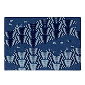 Lunarable Sea Cutting Board, Japanese Seigaiha Waves Inspired Abstract Traditional Vintage Print, Decorative Tempered Glass Cutting and Serving Board, Small Size, Sky Blue Blue Grey