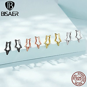 BISAER 925 Sterling Silver Star Hoop Earrings for Teen Girls Small Sleeper Tragus Hoop Earrings for Women Cartilage Jewelry Gifts
