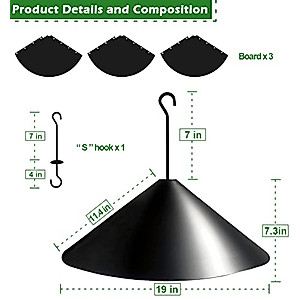 Fandature 19 Inch PP Squirrel Proof Baffle for Protecting Outside Pole Bird Feeders and Bird Houses, Hang Mount Raccoon and Squirrel Guard Stopper for Shepherd Hooks - Black, 1 Pack