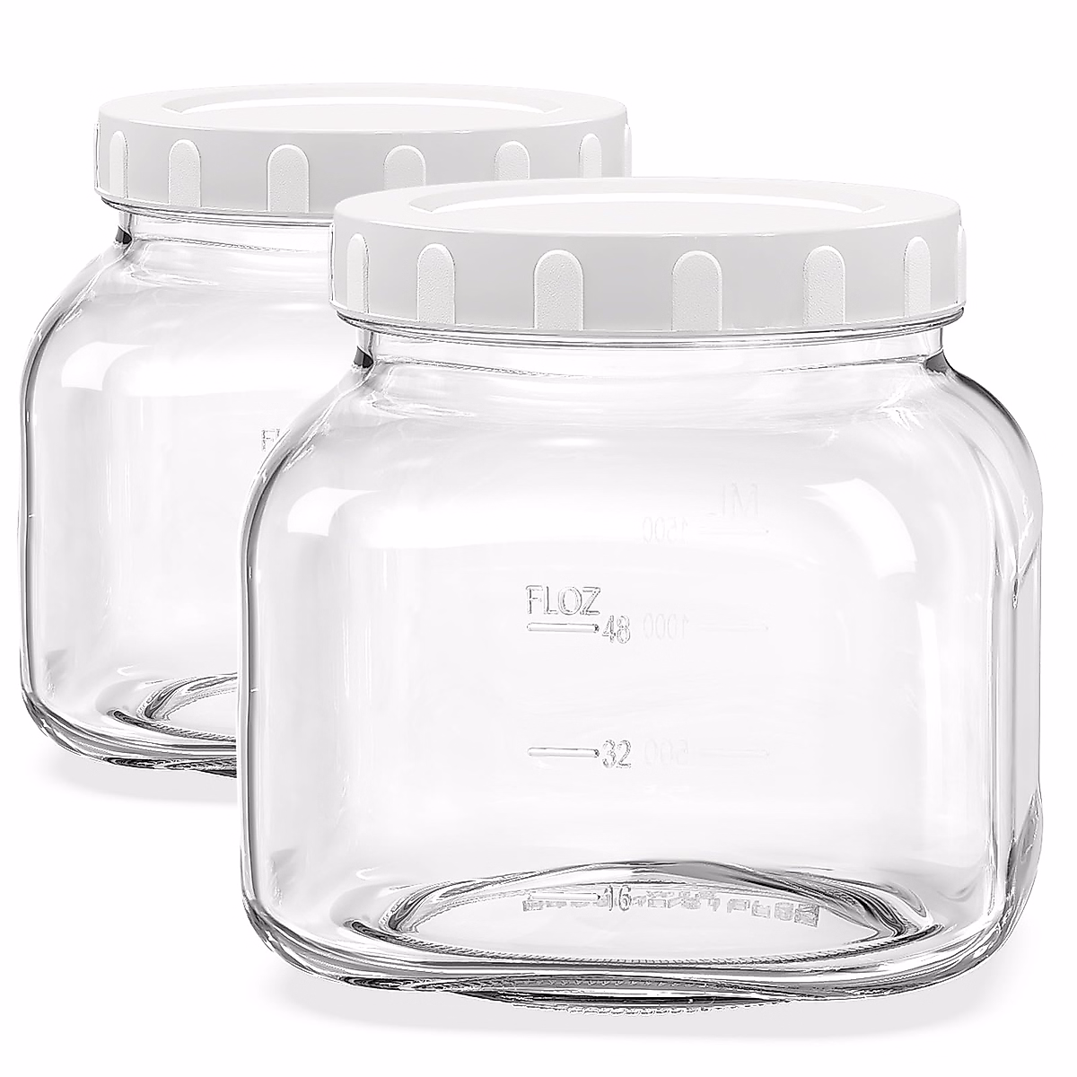 Folinstall 81 Oz/0.6 Gallon Airtight Glass Jar with Lids, Wide Mouth Half Gallon Mason Jar for Pickle, Cookie, Kombucha, Flour, Sugar. Set of 2 Large Pickle Jar with 2 Scale Marks