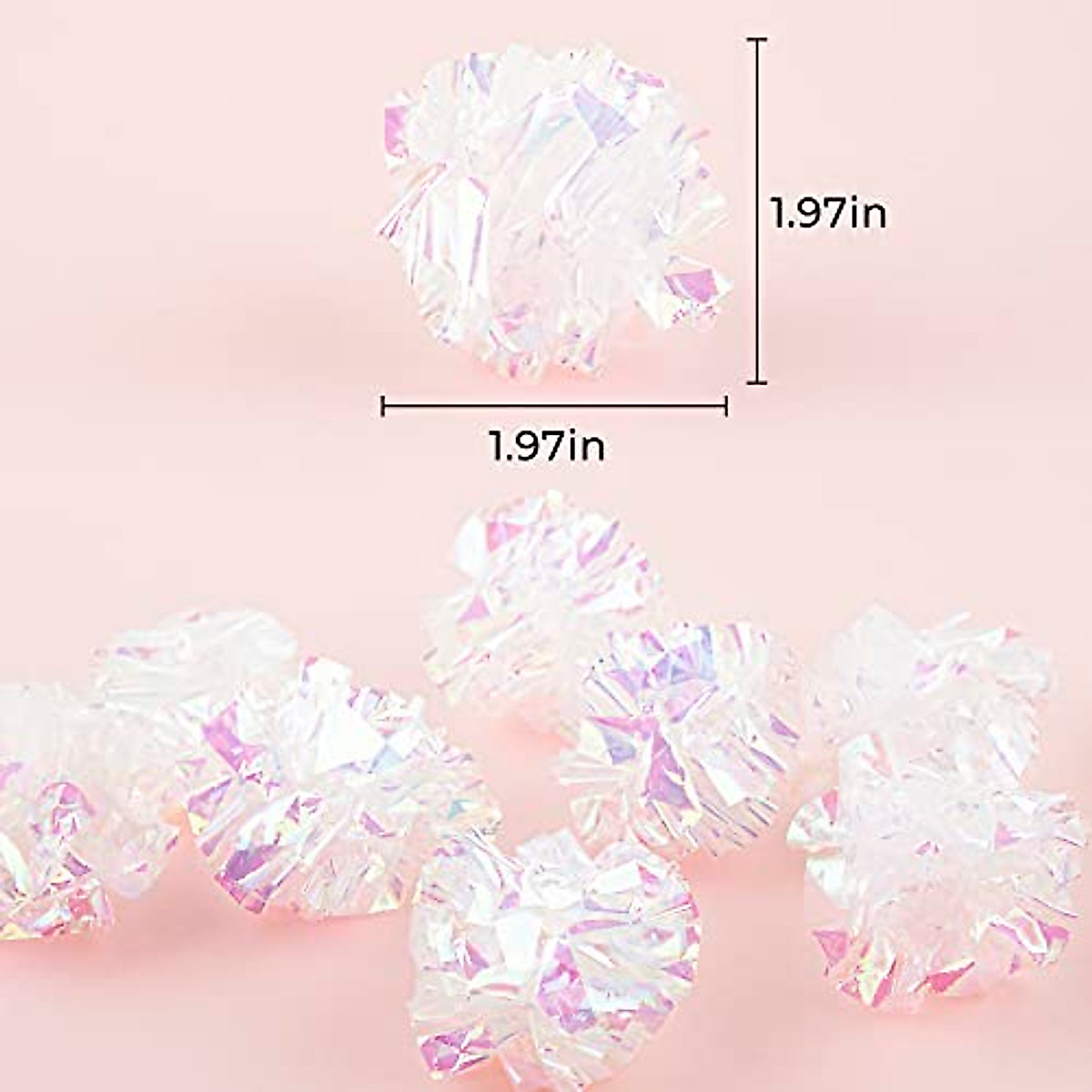 AUEAR, 20 Pack Dye Free Crinkle Balls 2" Mylar Crinkle Balls Sounds Shiny Kitty Glitter Balls for Cats