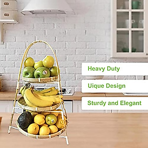 Changy Store 3 Tier Bamboo Basket Rack | Handwoven Wicker Serving Baskets with Standing Rack Set | Food, Fruit, Snack, Cookies Display Centerpiece or Coffee Table Décor Accent