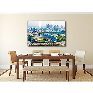 Los Angeles California Panoramic Skyline Cityscape Aerial Over Stadium Print On Canvas Wall Artwork Modern Photography Home Decor Unique Pattern Stretched and Framed 3 Piece