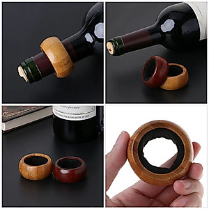 Hemoton 4Pcs Wine Bottle Collars, Wine Drip Ring Wine Bottle Neck Catcher Reusable Wooden Ring Drip Stoppers for Wine Bottles, Wine Stop Accessories for Bar and Home