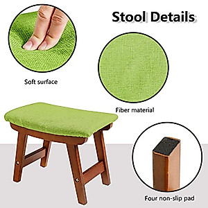 HOUCHICS Foot Stool, Small Foot Stools, Foot stools, Foot Stools Ottoman, Foot Stool for Living Room, Wooden Step Stool, Footstool, Footstools and Ottomans Small (Walnut Legs-Matcha Cover)