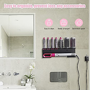 Welltop Storage Holder for Dyson Airwrap Styler Accessories, Wall Mounted Stand with Adhesive, Curling Iron Accessories Storage Shelf Fits for Bathroom Bedroom Hair Salon Barbershop