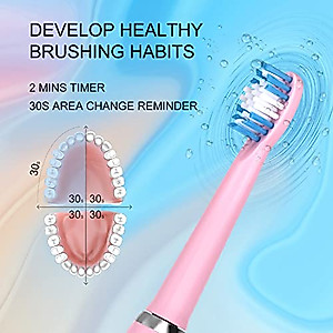 SHAOJIER Sonic Electric Toothbrush, Electronic Toothbrush for Adults with 8 Brush Heads,Rechargeable Electric Toothbrush with Travel case, 40 Day Endurance, 3 Modes and Timer, (Pink)