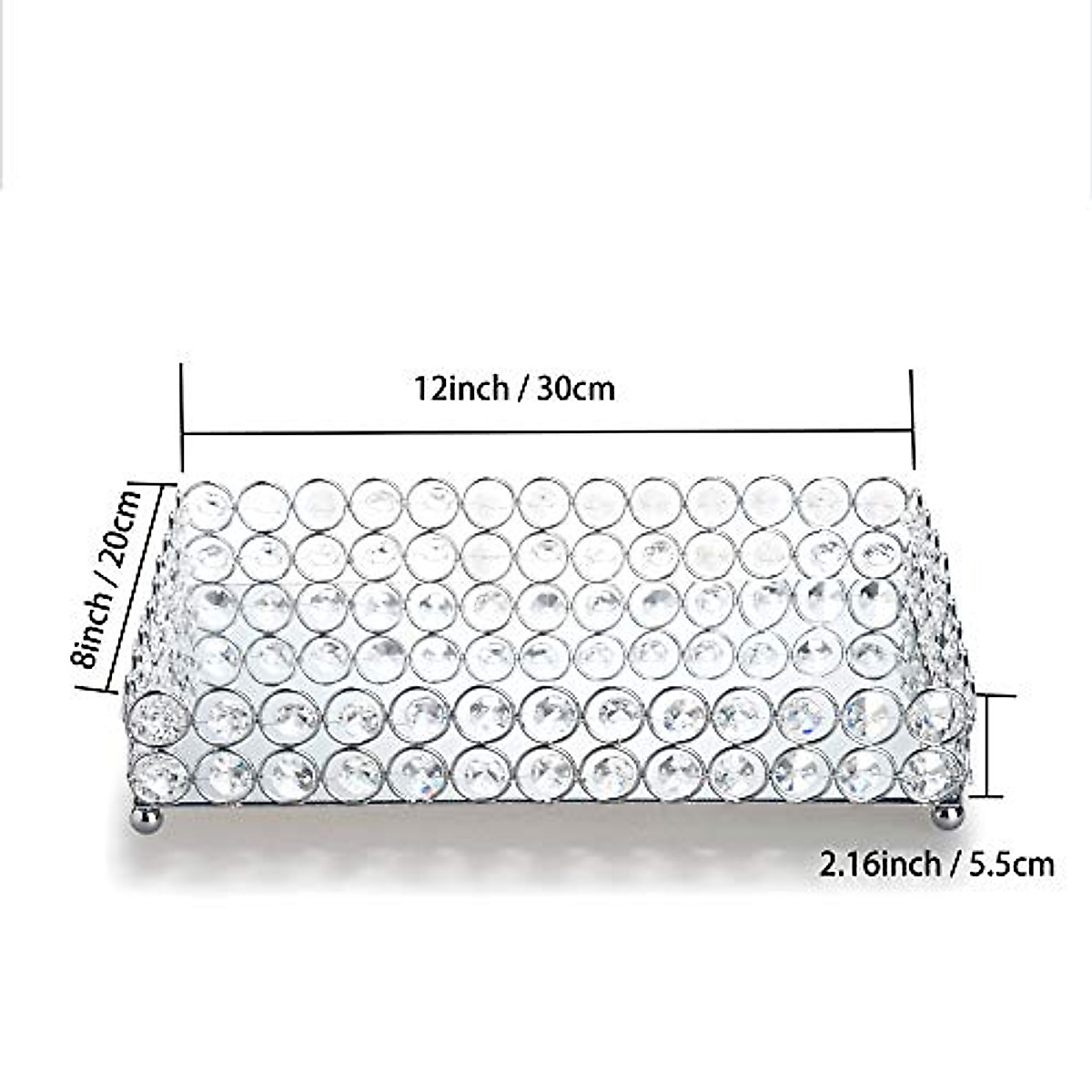 Feyarl Crystal Vanity Makeup Perfume Tray Ornate Jewelry Trinket Organizer Cosmetic Decorative Tray Skin Care Storage for Home Dressing Table Wedding Decoration(Rectangle 12" x 8") (Silver)