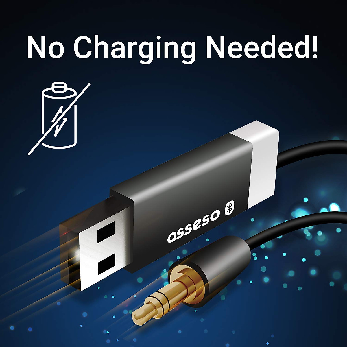 Asseso BR1 Bluetooth Car Receiver – Compact 3.5mm Aux Adapter for Wirelessly Streaming Music with Car/Home Sound Stereo – Bluetooth 4.2; No Charging; Connects Automatically