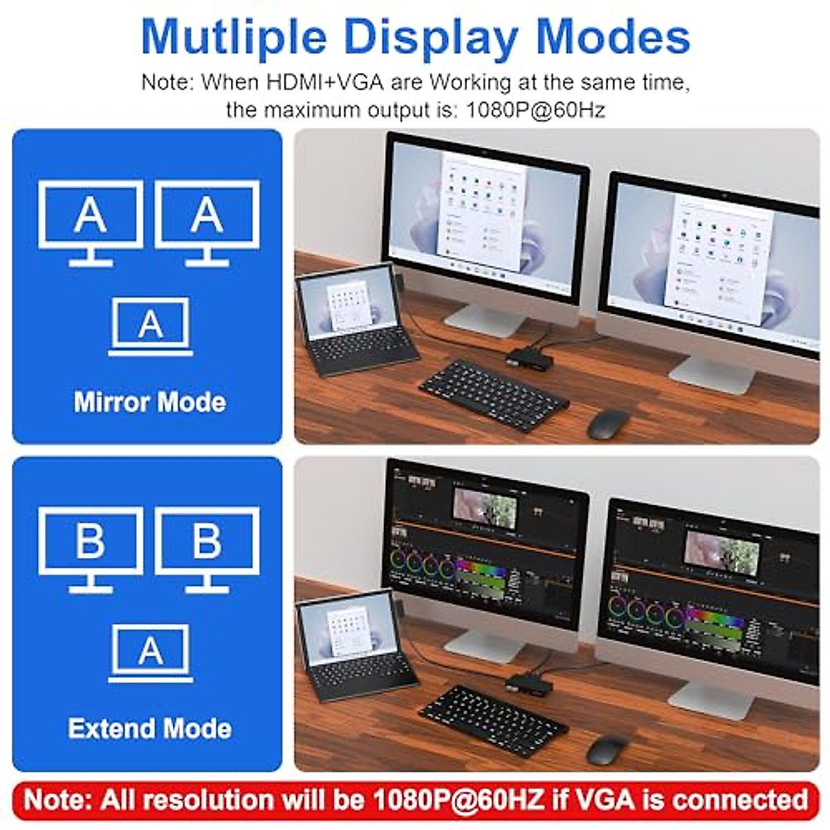 Surface Docking Station, 11-in-1 Triple Display (4K HDMI +VGA) Microsoft Surface Dock with 60W Power for Surface Pro 11/10/9/8/X/7/6/5/4/3, Surface Book 4/3/2, Surface Laptop Go/5/4/3/2/1