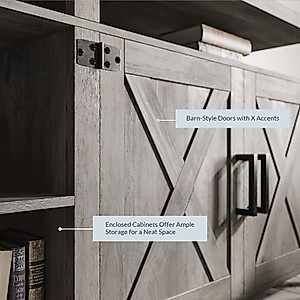 BELLEZE 58" TV Stand for TVs Up to 65", Modern Entertainment Center & TV Cabinet with Storage Shelves and Cabinet, Wood Storage Cabinet Media Console Table for Living Room Bedroom, Gray Wash