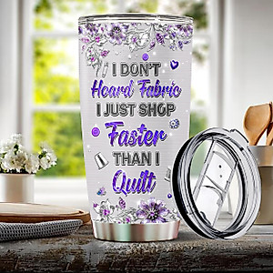 WONWIX Personalized Sewing Gifts For Women Travel Coffee Cup 20oz Stainless Steel Tumbler With Lid Jewelry Style Fabric Quilting Gift for Tailor Seamstress Crochet Lover