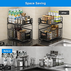 Under Sink Organizers and Storage - 2 Pack Metal Under Cabinet Organizers with Sliding Drawers,Folding Under Sink Organizer for Cabinet, Bathroom, Kitchen, Closets, Bedroom and Offices (Black)
