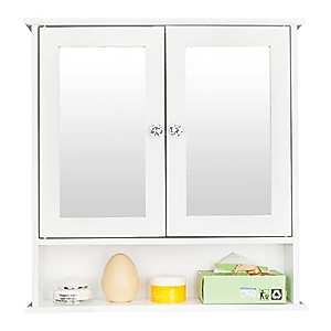 Kcelarec Medicine Cabinets for Bathroom with Mirror 2 Doors 3 Open Shelf,Bathroom Cabinet Wall Mounted Wooden Bathroom Storage Cabinet Over Toilet Bathroom Cabinet Laundry Room Kitchen