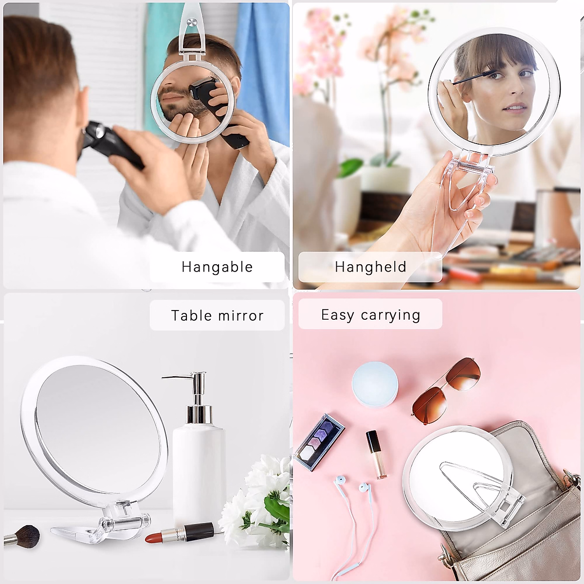 MIYADIVA Handheld Mirror 20x Magnifying Mirror with Folding Handle, Portable Hand Mirror with Magnification for Makeup/Travel, Double Sided, Round, 6"