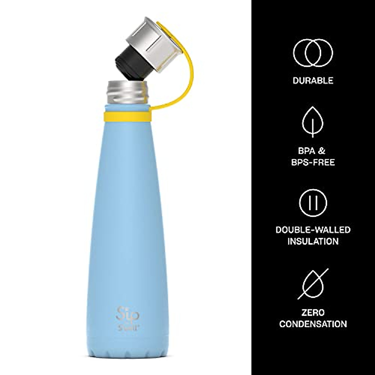 S'ip by S'well Stainless Steel Water Bottle - 15 Oz - Blue Sunshine - Double-Walled Vacuum-Insulated Keeps Drinks Cold for 24 Hours and Hot for 10 - with No Condensation - BPA-Free