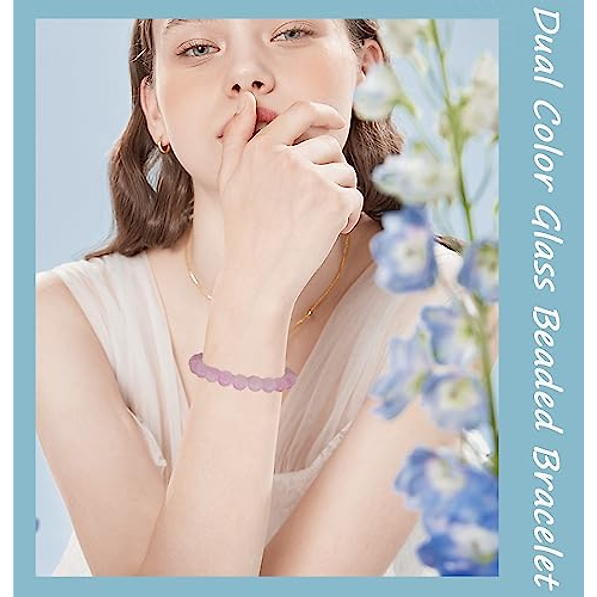 FINZOR 24Pcs 8mm Beaded Stretch Bracelet Handmade Round Glass Bracelet for Women Multicolor Matte Beads Elastic Bracelet Shining Beads Wristband Valentines Jewelry