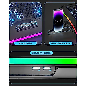 KeiBn Upgraded Gaming Laptop Cooler Pad with 9 Quiet RGB Fans, Cooling Pad for 15.6-17.3 Inch Laptops with 7 Height Stands, 2 USB Ports, Phone Stand-Blue