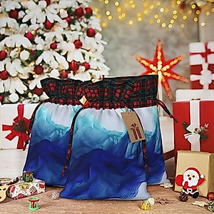 Christmas Gift Bags with Drawstring Burlap Gift Bags Abstract Blue Like Wave Christmas Linen Bags for Xmas Party Candy Bags with Cards Xmas Reusable Wrapping Bags Christmas Linen Treat Bags for