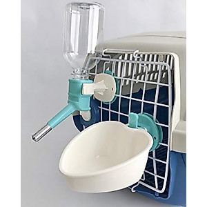 Choco Nose Patented No-Drip Water Bottle/Feeder and Detachable Food Dish Set for Puppies/Toy Breed Dogs/Rabbits/Cats/Chinchillas and Other Small Pets and Animals 300ML. Nozzle 13mm, Aqua(C528 C607)