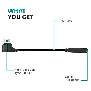 Movo UCMA-3 USB C to 3.5mm Audio Adapter for Microphones - 4-Pole Aux to USB Type C Pixel and Galaxy Smartphones - Female 3.5mm to USB-C Male Right Angle Head - Type-C USB to 3.5mm Jack Audio Adapter