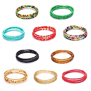 Tendaisy Waist Beads for Women Weight Loss Plus Size Elastic Belly Body Chains,10 Pieces Multicolor African Waist Beads Chain (Multicolor, 31.5)