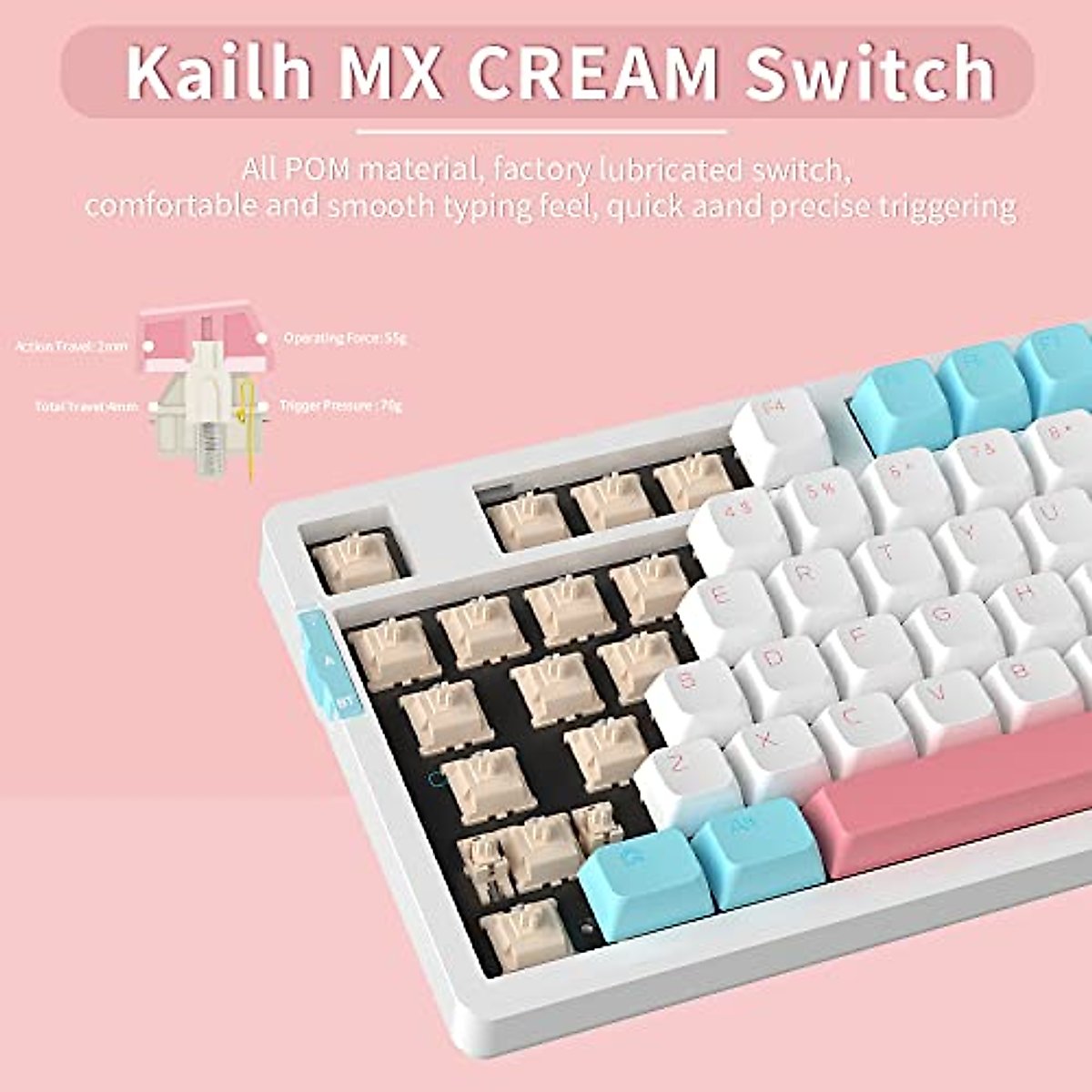 NACODEX AK966 96 Key Hot Swappable Gasket Mount Keyboard | Amazing 10000mAh Bluetooth /2.4G /Wired PC Gaming Custom Keyboard with Kailh MX Cream Switch | Knob Control | MDA PBT Keycaps