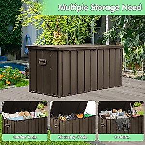 WIIS' IDEA 200 Gallon Storage Deck Box, Outdoor Waterproof Storage Deck Box w/Lockable Lids, Mobility Rollers, Large Storage Container for Patio Furniture for Garden Tools and Pool Supplies,Brown