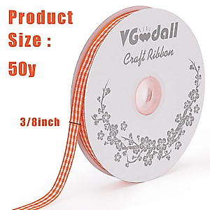 VGoodall Reddish-Orange Gingham Ribbon 3/8 x 50Yd Picnic Craft Ribbon Reddish-Orange Plaid Design for Hair Accessories Craft and Gift Wrapping Check Use for Baby Shower