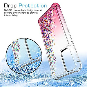 YZOK for Samsung A02S Case,Galaxy A02S Case,with HD Screen Protector,Shockproof Protective Clear Case for Girls Women,Bling Sparkle Quicksand Hard Shell TPU Case for Samsung A02S, Gradient Pink