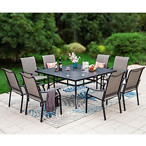 Sophia & William Patio Dining Set 9 Pieces, 8 Quick Dry Textilene Chairs and 1 Large Square Outdoor Dining Table, Durable All-Weather Patio Furniture for Lawn, Park, and Courtyard Support 350lbs