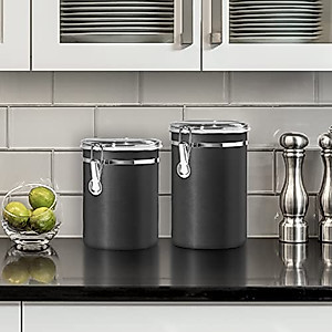 Oggi Stainless Steel Kitchen Canister 26oz, Black - Airtight Clamp Lid, Clear See-Thru Top - Ideal for Kitchen Storage, Food Storage, Pantry Storage. Size 5" x 3.5". (5300.3)