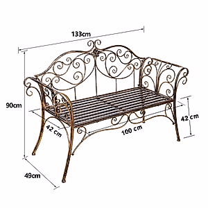 HLC Antique Bronze Metal Garden Bench Chair 2 Seater for Garden, Yard, Patio, Porch and Sunroom