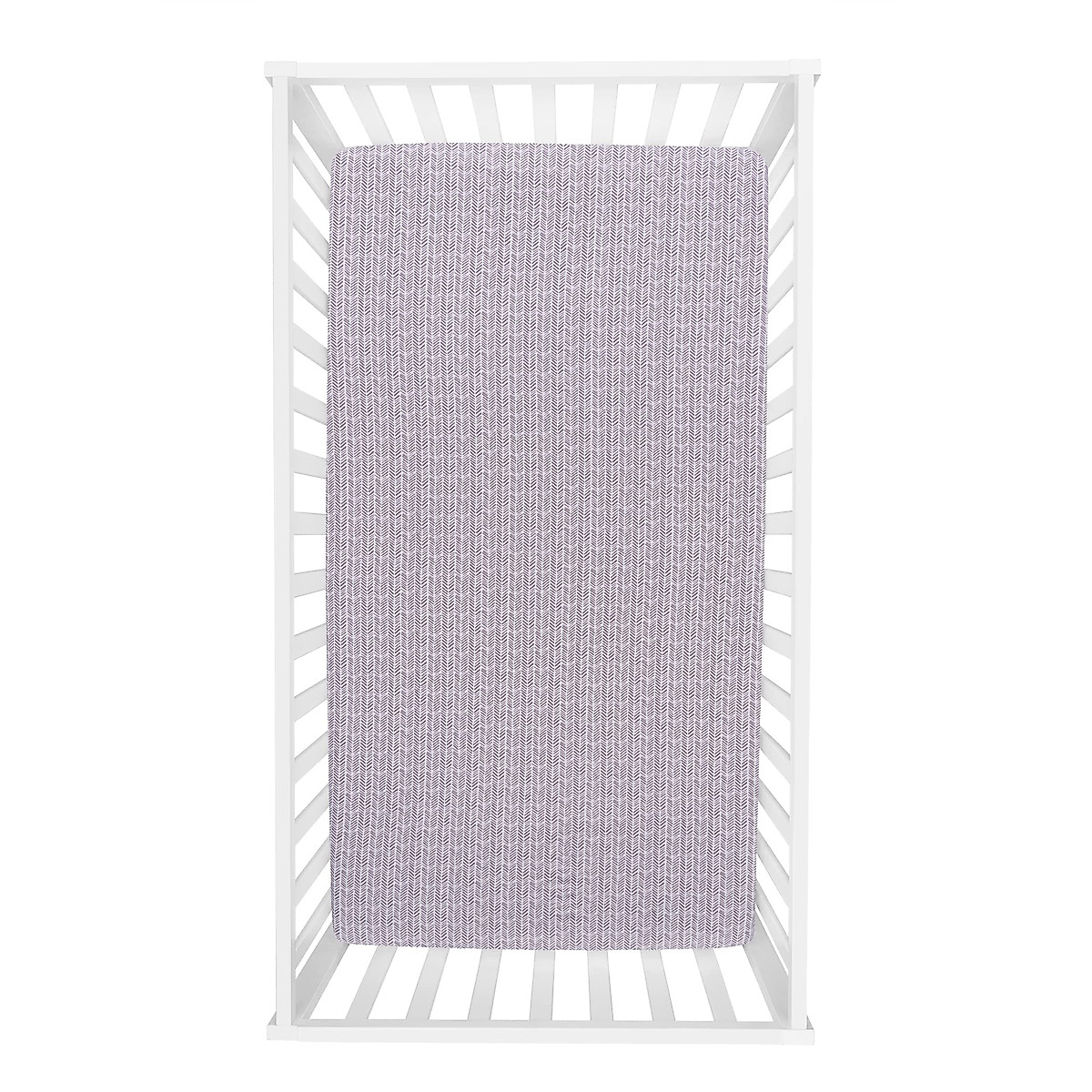 Lilac Herringbone Fitted Crib Sheet -100% Cotton; White, Pink; Fully Elasticized; 10-Inch Pockets; Fits Standard Crib Mattress 28 in x 52 in;